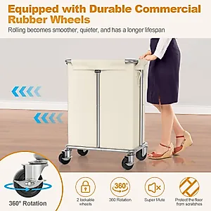 Hodonas Laundry Basket with Wheels, Rolling Laundry Hamper 170L Large Dirty Clothes Hamper Cart with Metal Frame and Removable Bag, Hampers for Bedroom, Bathroom, and Laundry Room Organization, Beige
