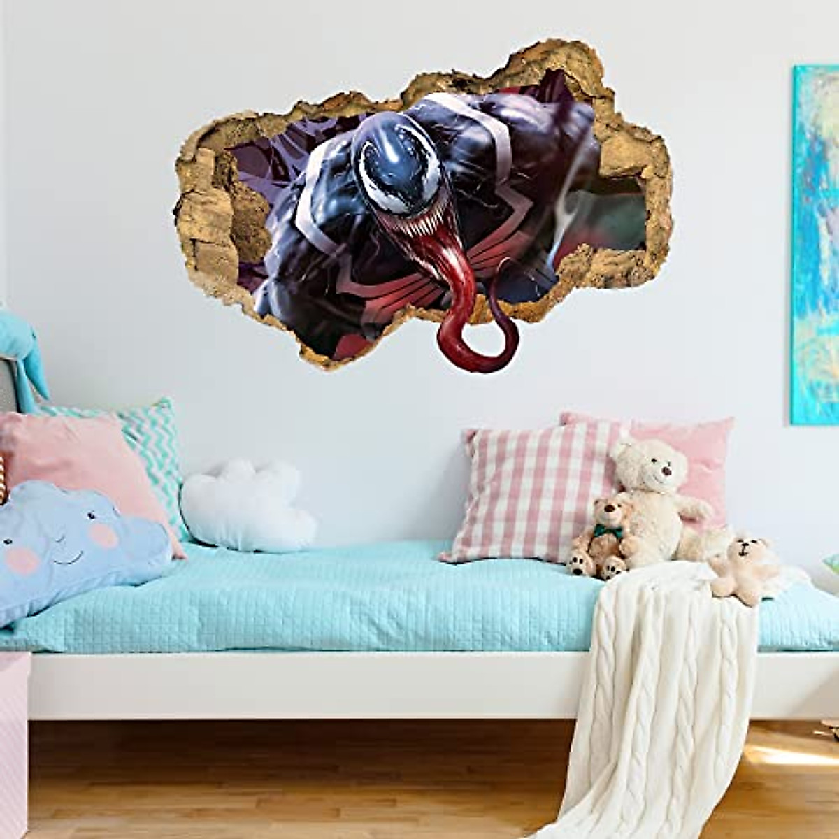 Venom Wall Decals Realistic 3D Superhero Venom Wall Stickers, Self-Adhesive Vinyl Mural for Nursery Kids Bedroom Living Room Playroom Wall Decor(15.7 X 23.6 in）