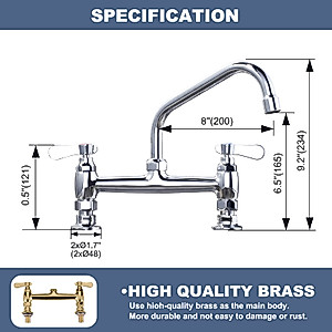 iVIGA Commercial Sink Faucet with 8” Swivel Spout & Supply Lines, 8" Center Deck Mount Kitchen Faucet, Dual Handles Brass Utility Sink Faucet for Laundry Room Restaurant Compartment Sink, Polish