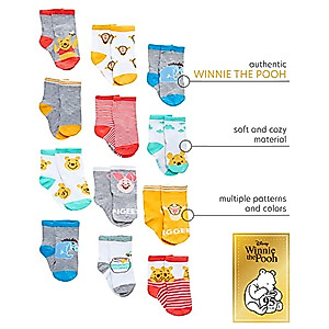 Disney Baby Boys Socks - 12 Pack Soft Newborn Baby Socks Character Prints - Cute Newborn and Infant Socks (0-24M), Size 0-6 Months, Winnie the Pooh