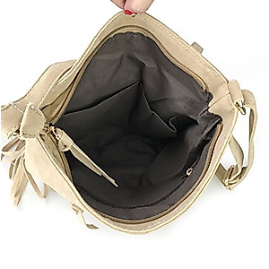 HOXIS Studded Tassel Zipper Pocket Faux Suede Leather Cross Body Bag Womens Purse (Gray)