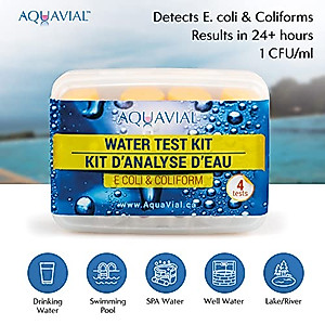 AquaVial Well Water Testing Kit 4 Pack | E Coli and Coliform Water Test Kit | Water Testing Kits for Drinking Water Pool Pond Lake Well | Water Test Kit Easy to Use | Home Industrial Water Test Kit