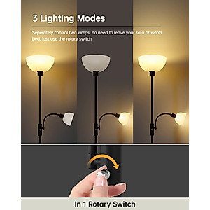 BoostArea Floor Lamps for Living Room, Modern Floor Lamp with Reading Lamp(12W, 4W), Bright Standing Lamp with Bulbs, 70.5" Tall, White Plastic Lampshades,3-Way Rotary Switch, Simple Pole Lamps, Black