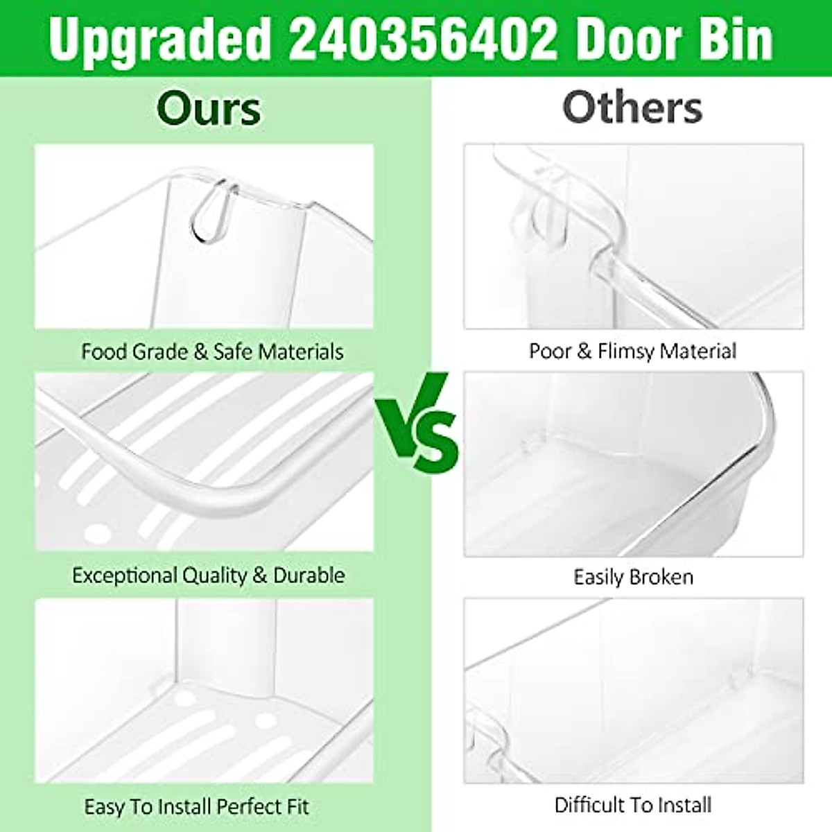 2-Pack Upgraded 240356402 Refrigerator Door Bin Replacement Part, Compatible with Frigidaire Refrigerator Door Shelf Parts FFSS2615TE0 LFSS2612TF0 LFSS2612TE0 AP2549958 FGHS2631PF4A Door Shelf Shelves