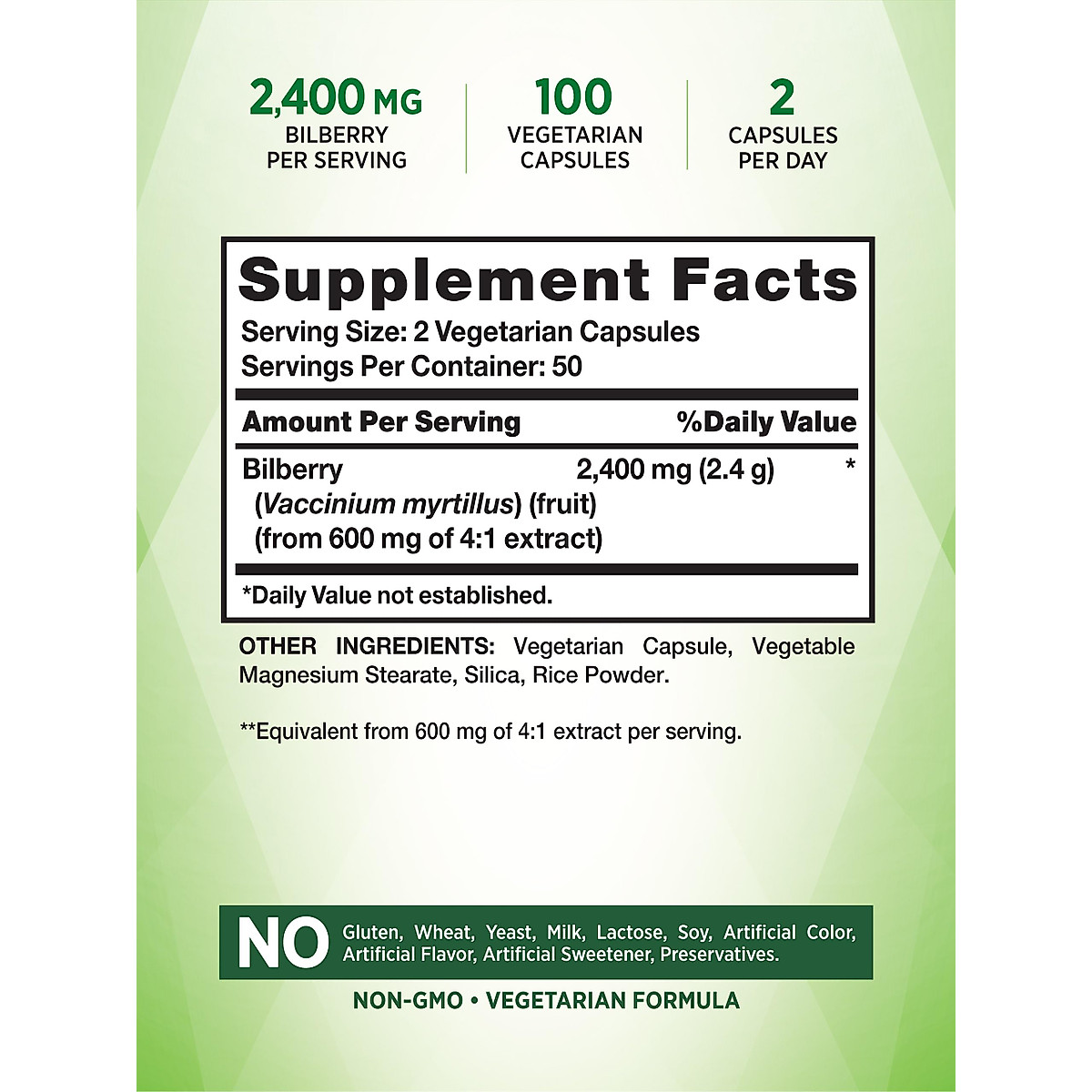 Nature's Truth Bilberry Fruit Extract Capsules | 2400mg | 100 Count | Non-GMO & Gluten Free Supplement