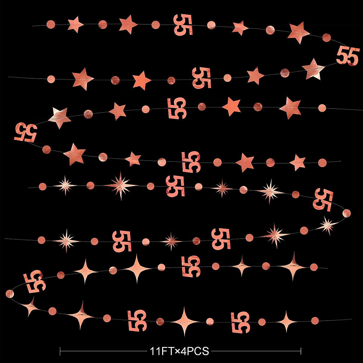 Rose Gold 55th Birthday Decorations Number 55 Circle Dot Twinkle Star Garland Metallic Hanging Streamer Banner Backdrop for 55 Years Old Birthday Happy 55th Anniversary Fifty Five Party Supplies