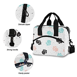 Blueangle Doodle Dog Paw Print Insulated Lunch Bag with Detachable Shoulder Strap & Carry Handle, Eco-friendly Cooler Bag Tote Bag,School Lunch Box for Kids,Men,Women