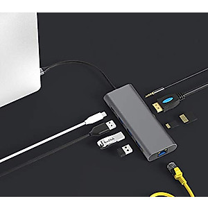 XUNMAIFHB Portable Docking Station,Type-c Expansion Dock 4K HDMI PD Nine-in-one usb3.0 Converter Multi-Function hub hub PD, RJ45, SD/TF, HDMI, 3.5mm Audio Interface Fast Transmission