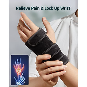 Tintol Wrist Brace for Carpal Tunnel Relief Night Moderate Support Splint for Typing Sleeping with a Metal Bar, Hand Brace Fit Right Left Hand for Tendonitis, Sprain, Arthritis, RSI (Right hand)