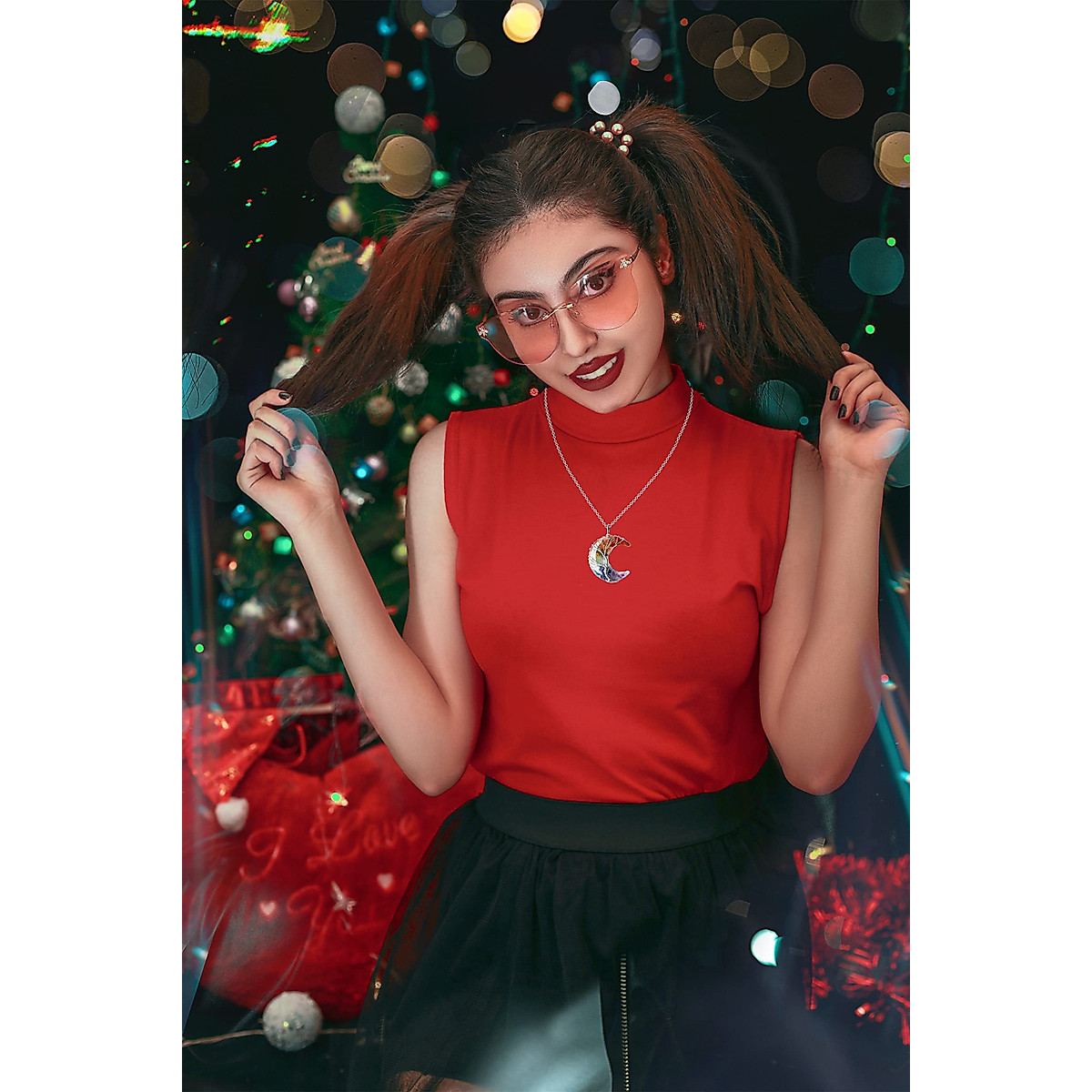 MAIBAOTA 7 Chakra Healing Crystal Necklace Tree Life Crescent Moon Phase Stone Pendant Necklaces Natural Reiki Spiritual Quartz Gemstone Mothers Day Gifts for Mom Hippie Witch Jewelry Gifts for Women