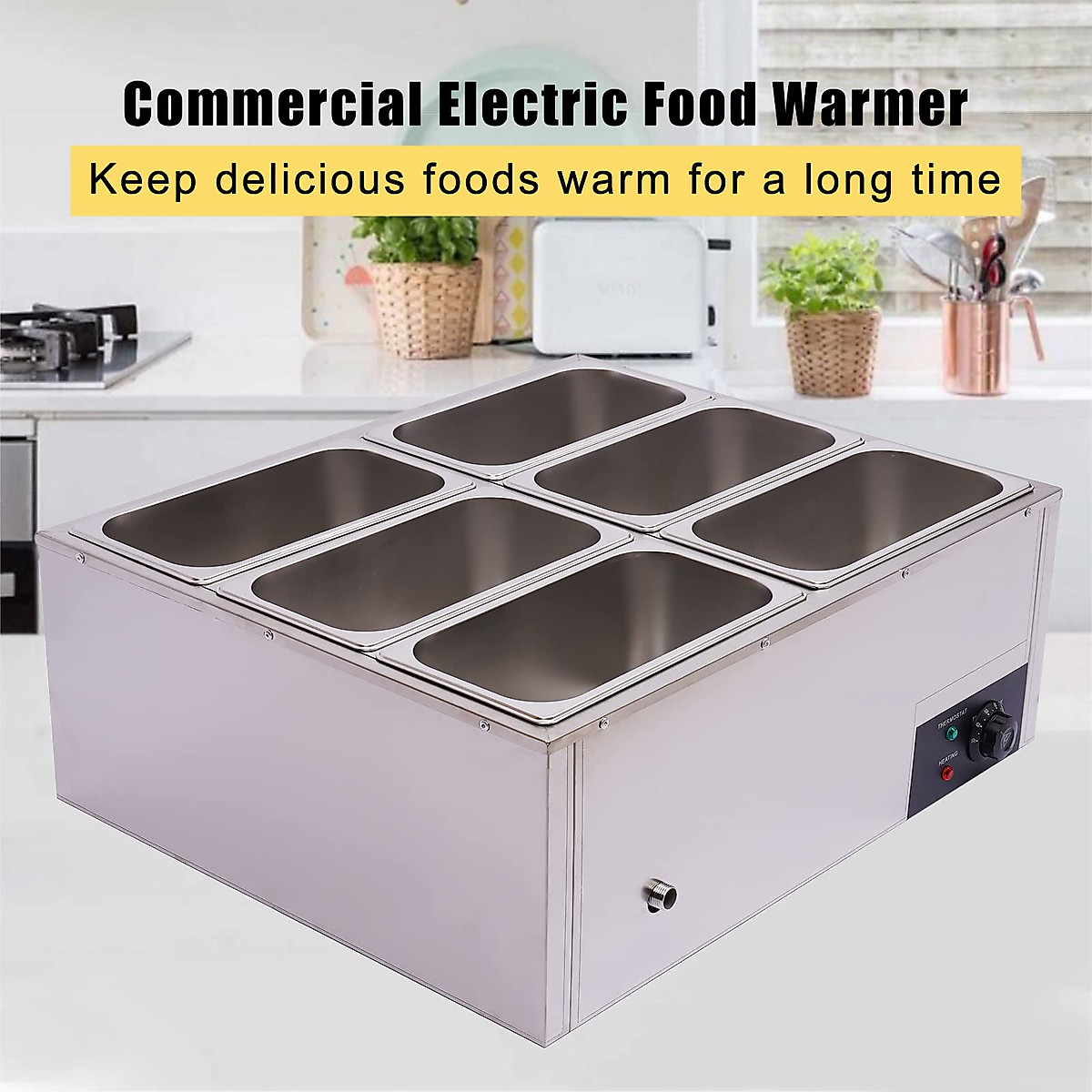 850W Electric Commercial Food Warmer Steam Warmer for Parties Buffets with 6 Pot Stainless Steel Steam Table, Buffet Server for Catering and Restaurant …