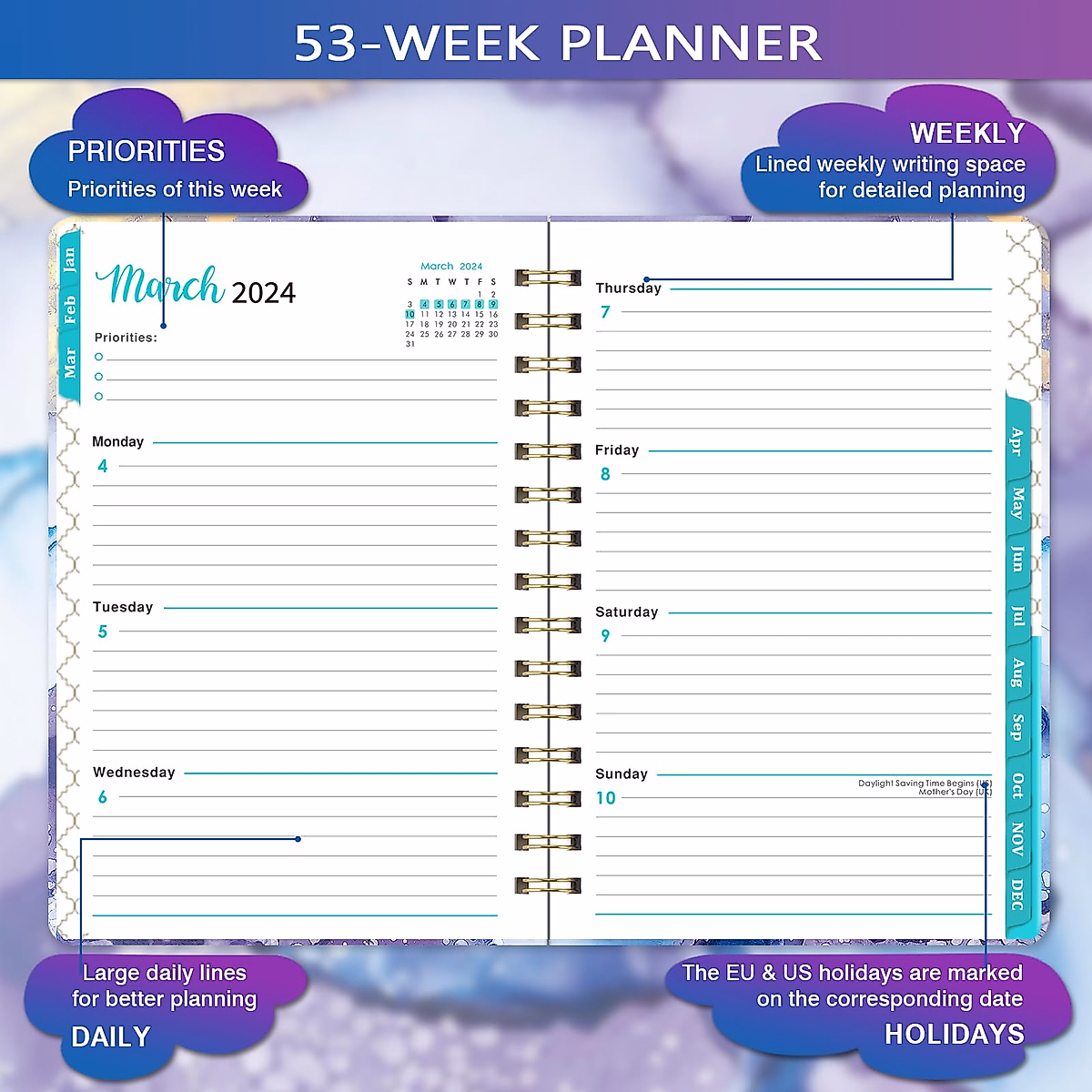 2023 Planner – Weekly and Monthly Planner 2023, Jan 2023 – Dec 2023, 2023 Weekly Monthly Planner with Monthly Tab, 8.4" x 6.3", Hardcover, Twin-Wire Binding, Thick Paper, Back Pocket, Elastic Closure