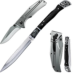 Bundle of 2 Items - 3,5" Blade Pocket Knife - Sharp Folding Knives for Men Women - Tactical Survival Camping Hunting Knofe - Best Pocket Knife for Urban Work Hobby Unboxing - Stocking Stuffers