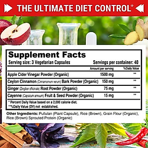 Apple Cider Vinegar Capsules Max 1740mg with Mother - 100% Natural & Raw with Cinnamon, Ginger & Cayenne Pepper - Ideal for Healthy Living, Detox & Digestion -120 Vegan Pills