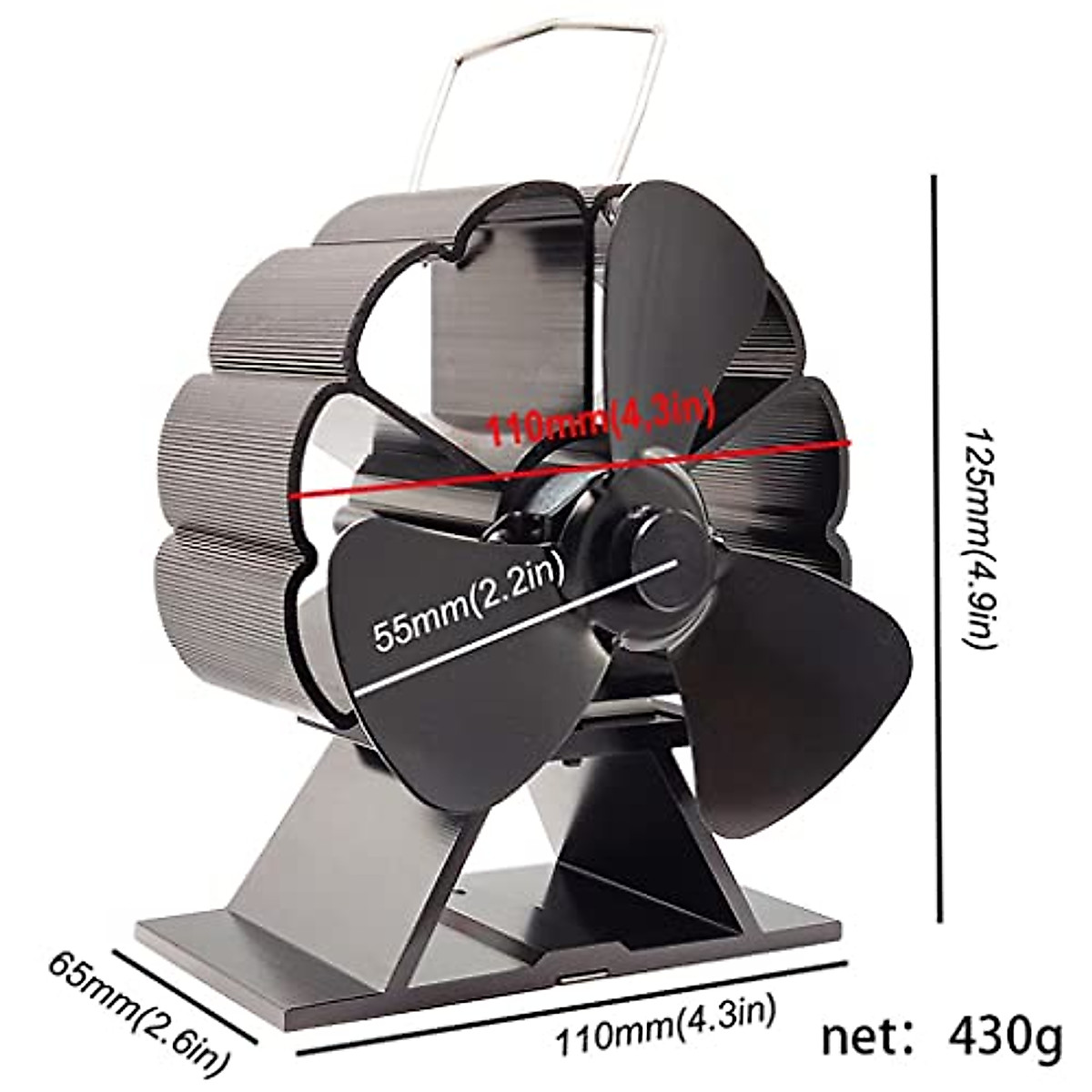 UXZDX CUJUX 3 Blade Fireplace Fan Effecient Mute Heat Blade Stove Fan Powered Log Wood Burner Quiet Fan (Color : Black, Size : 125x160x65mm)