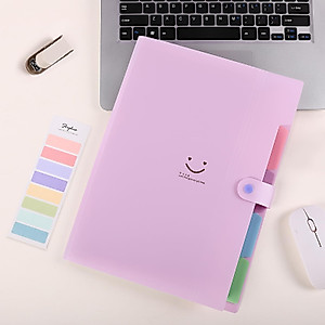 SKYDUE Expanding File Folder with 5 Pockets, Cute Accordion File Organizer, Letter Size Filing Folder, Portable Paper Receipt Organizer, School Office Supplies Purple