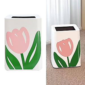RWUDV Small Trash Can Floral Trash Can Large Mouth Cute Appearance Modern Style Garbage Waste Basket for Kitchen Bathroom Bedroom(Square Large Size)