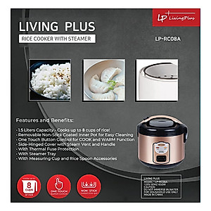 LP Living Plus Electric Rice Cooker, Non Stick Coating, One Touch Button (1.5L/8Cup)