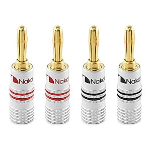 Nakamichi Excel Series 24k Gold Plated Banana Plug 12 AWG - 18 AWG Gauge Size 4mm for Speakers Amplifier Hi-Fi AV Receiver Stereo Home Theatre Radio Audio Wire Cable Screw Connector 4 Pcs (2-Pairs)