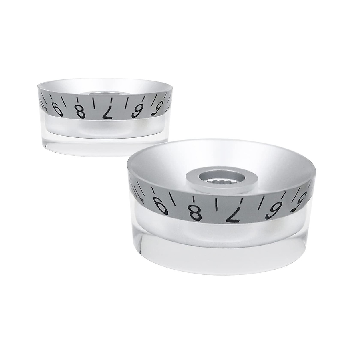 Micovay 4pcs Volume Tone Speed Control Knobs Hat Shape for Les Paul LP Style Bass Electric Guitar Parts, Transparent Silver with Black Numbers