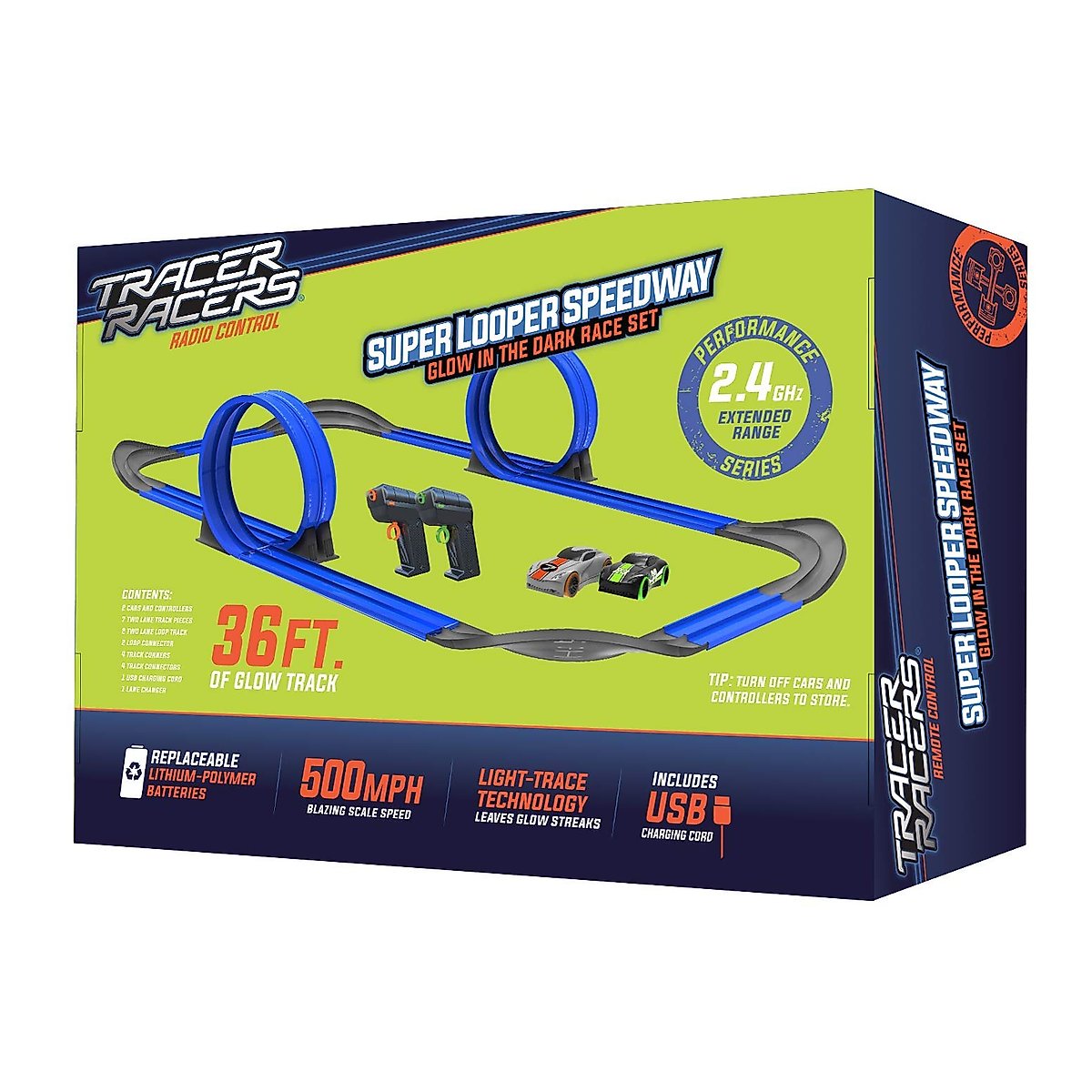 Tracer Racers 2.4 GHz Radio Control Remote Slot-less, Cordless Racing Super Loop Speedway Track Set with Two Cars