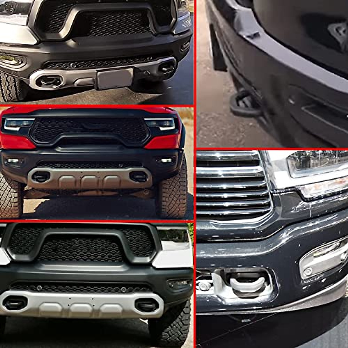 GaeaAuto Front Tow Hooks Left & Right with Bumper Bezel Bracket Bushing Hardware Replacement fit for 2019-2022 Dodge Ram 1500 with 3.6L 5.7L Engine #68272944AB 68272945AB
