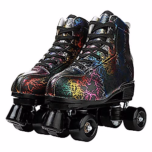 Milkyway Unisex Roller Skates Double Row Four Wheels High-top Roller Skates Lightning Pattern for Beginners Womens Mens Boys and Girls (Lightning Black Black Wheel,40=US Women 8=Men=6.5)