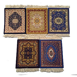 Carpet Coasters – Oriental Design Fabric Carpet Drink Mats Set of 4 pcs Table Coasters Tassel Carpet Coaster (blue mix 5pcs)