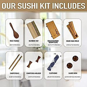 UR Happy Place Sushi Making Kit for Beginners-15 in 1 DIY Sushi Set Made of Real Wood