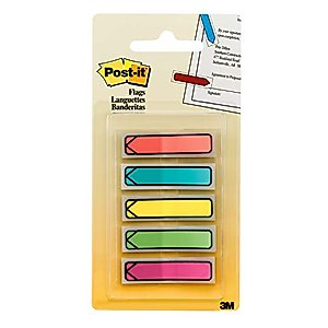 Post-it Arrow Flags, Assorted Bright Colors, .47 in. Wide, 100/On-the-Go Dispenser, 1 Dispenser/Pack, (684-ARR2)