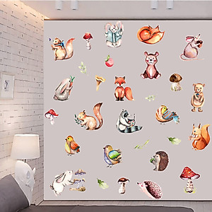Squirrel Fox Rabbit Hedgehog Mushroom Wall Decals, Woodland Animal Wall Stickers for Kid, Forest Animals Wall Decal for Kids Room Baby Nursery Wall Decor, Kids Wall Decals, Wall Decals for Kids