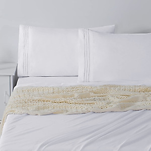 CozyLux Pillow Cases Queen Set of 2 Luxury 1800 Series Double Brushed Microfiber Bed Pillow Cases Embroidered 2 Pack 20x30 inches, White Pillow Covers with Envelope Closure, Pillows Not Included