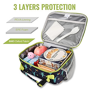 Genteen Lunch Box Kids, Prints Insulated Lunch Bag Kids Boys Girls,Soft Bag Mini Cooler Back to School Thermal Meal Tote Kit Lunch Box for School,Work,Outdoor - Dinosaur