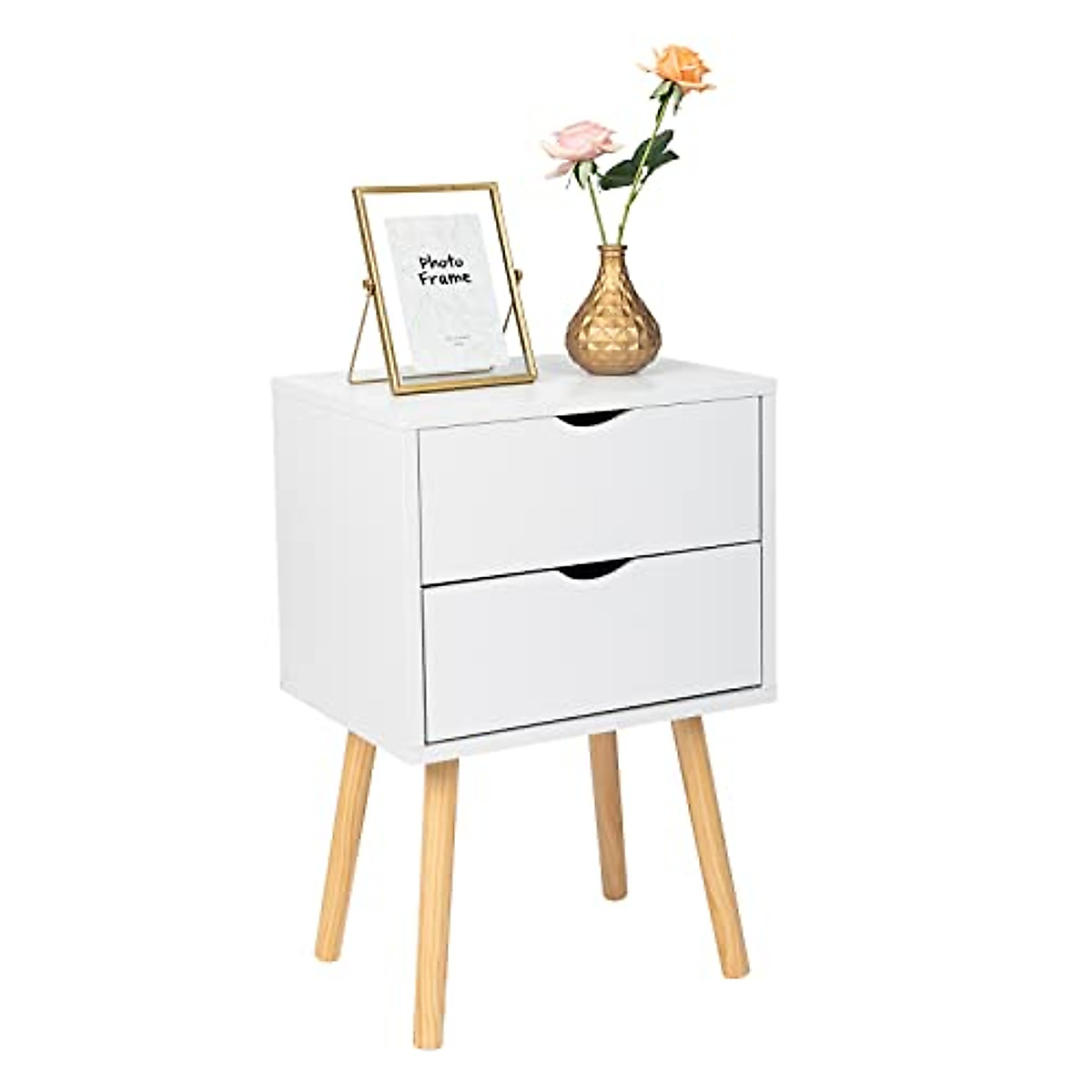 UDeuxff Nightstands,Bedside Table with 2 Drawers &Wood Legs,Wood Accent Table,Side Table End Table for Bedroom,Living Room,Dorm,Easy Assembly (1 Pack)
