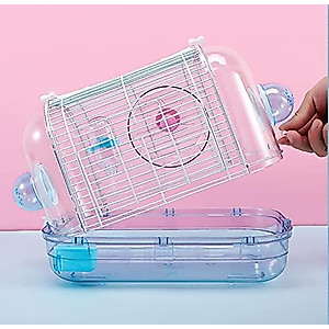 Misyue Hamster Travel Portable Carrier Cage Small Animal Carry Case with Water Bottle&foodbowl&Running Wheel for Dwarf Hamster,Ferrets,Hedgehog,Chinchilla (Blue)