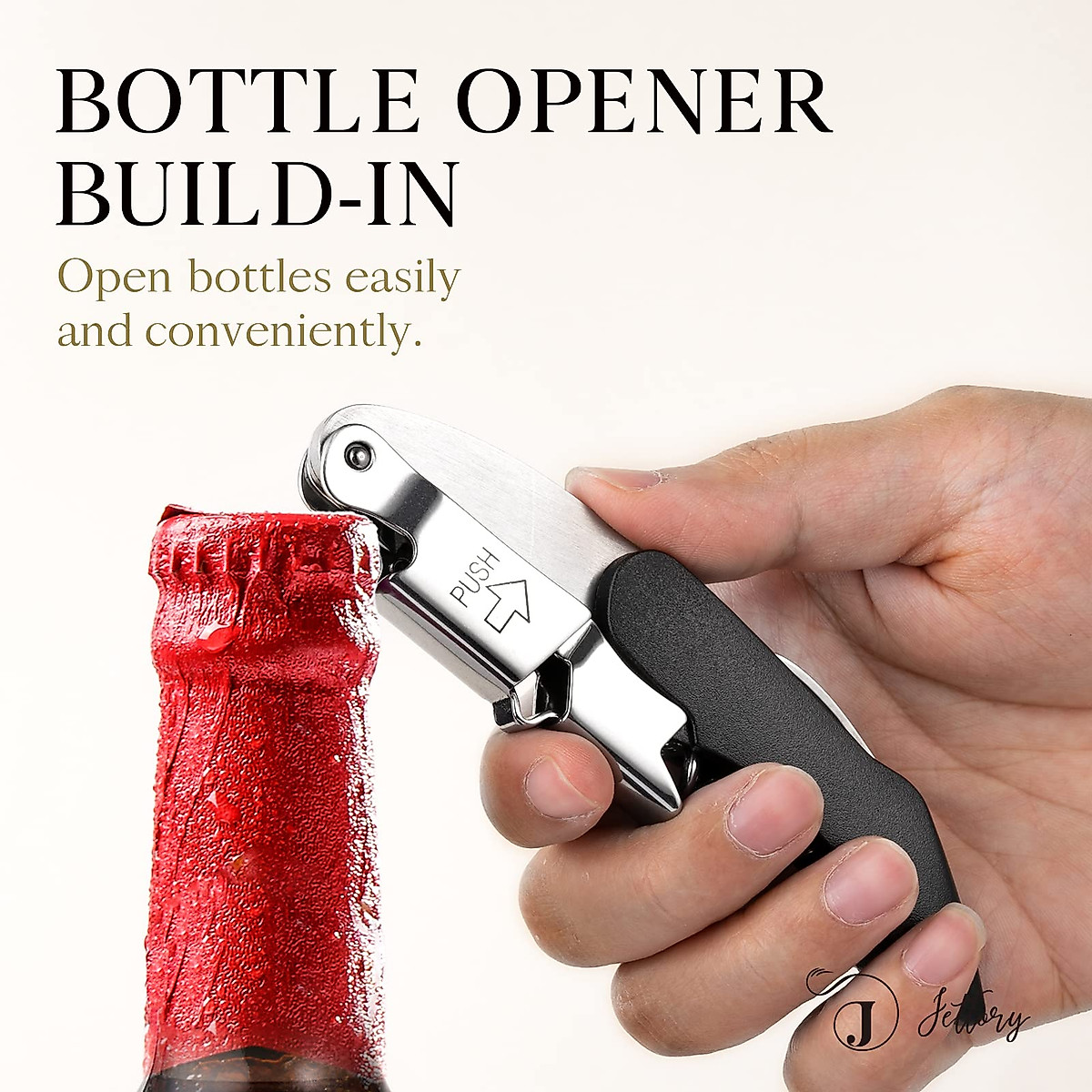 Jettory Wine Opener, Premium Waiters Corkscrew w/Foil Cutter & Cap Remover for Wine Bottle, Sturdy Stainless Steel Wine Key for Servers Waiters and Home Use