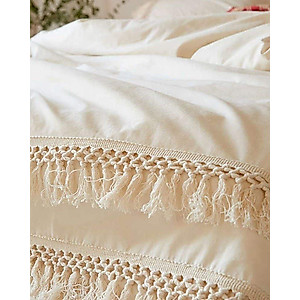 White Duvet Cover Fringed Cotton Tassel Boho Quilt Cover (96inL*104inW)