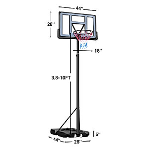 WIN.MAX Basketball Hoop Outdoor 3.8-10ft Adjustable Height, 44inch Backboard, Swimming Pool Basketball Hoop & Goal for Kids/Adults Indoor