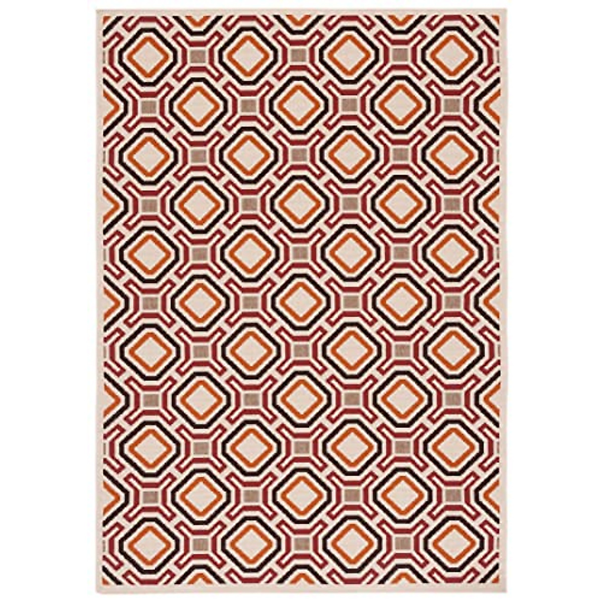 SAFAVIEH Veranda Collection 2'7" x 5' Cream / Red VER089 Modern Indoor/ Outdoor Non-Shedding Easy--Cleaning Patio Backyard Porch Deck Mudroom Area--Rug