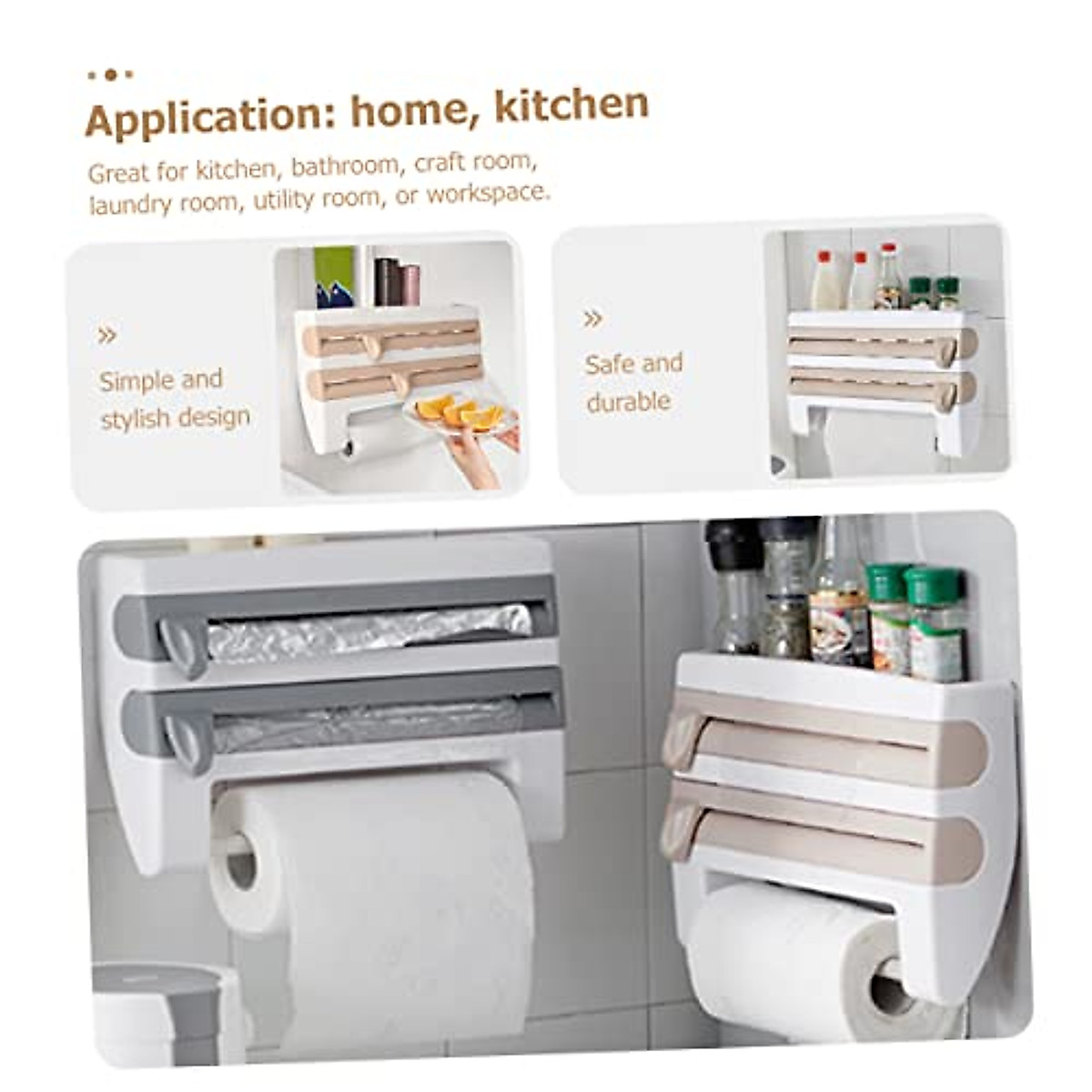 Holibanna Shelf Multi-Function Cutter Mounted Towels Multi- Towel Khaki in Wall- Stand Film Plastic Tools Function Supplies Sauce Four- Cling Kitchen with Multifunctional Holder Tool Mount