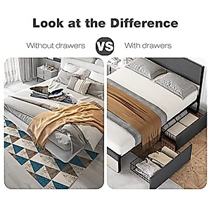 Amyove Queen Size Bed Frame with 2 Storage Drawers, Grey Queen Platform Upholstered Bed Frame with Headboard, Mattress Foundation with Steel Slats Support, No Box Spring Needed (Queen)