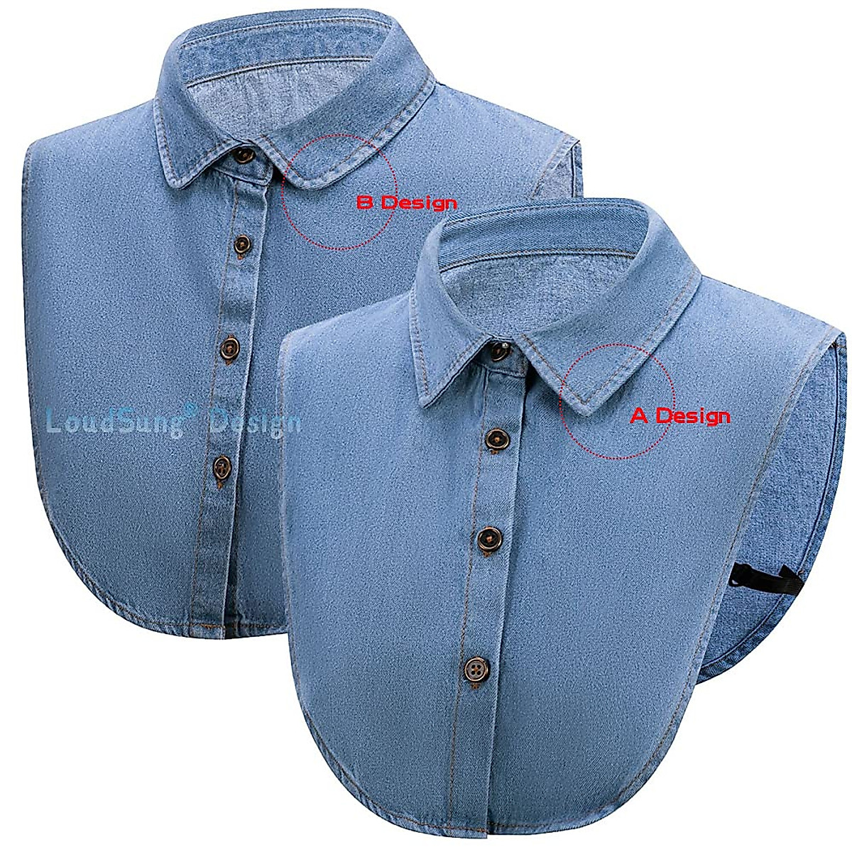 LoudSung False Collar Detachable Blouse Fake Collar Half Shirts Denim Collar Designed Faux Collars Top Elegant for Women