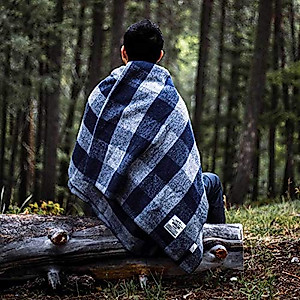 Minus33 Merino Wool - White Mountain Woolen Lodge Twin Blanket - Warm Throw Blanket - Picnic Blanket - 80% Recycled Wool - 65W x 90L - Gray and Blue Plaid