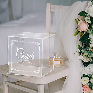 Clear Acrylic Wedding Card Box Large DIY Card Boxes with 4 "Card" Text Stickers Gift Card Box Money Box Holder for Wedding Reception Anniversary Birthday Party Baby Shower Graduation Decorations