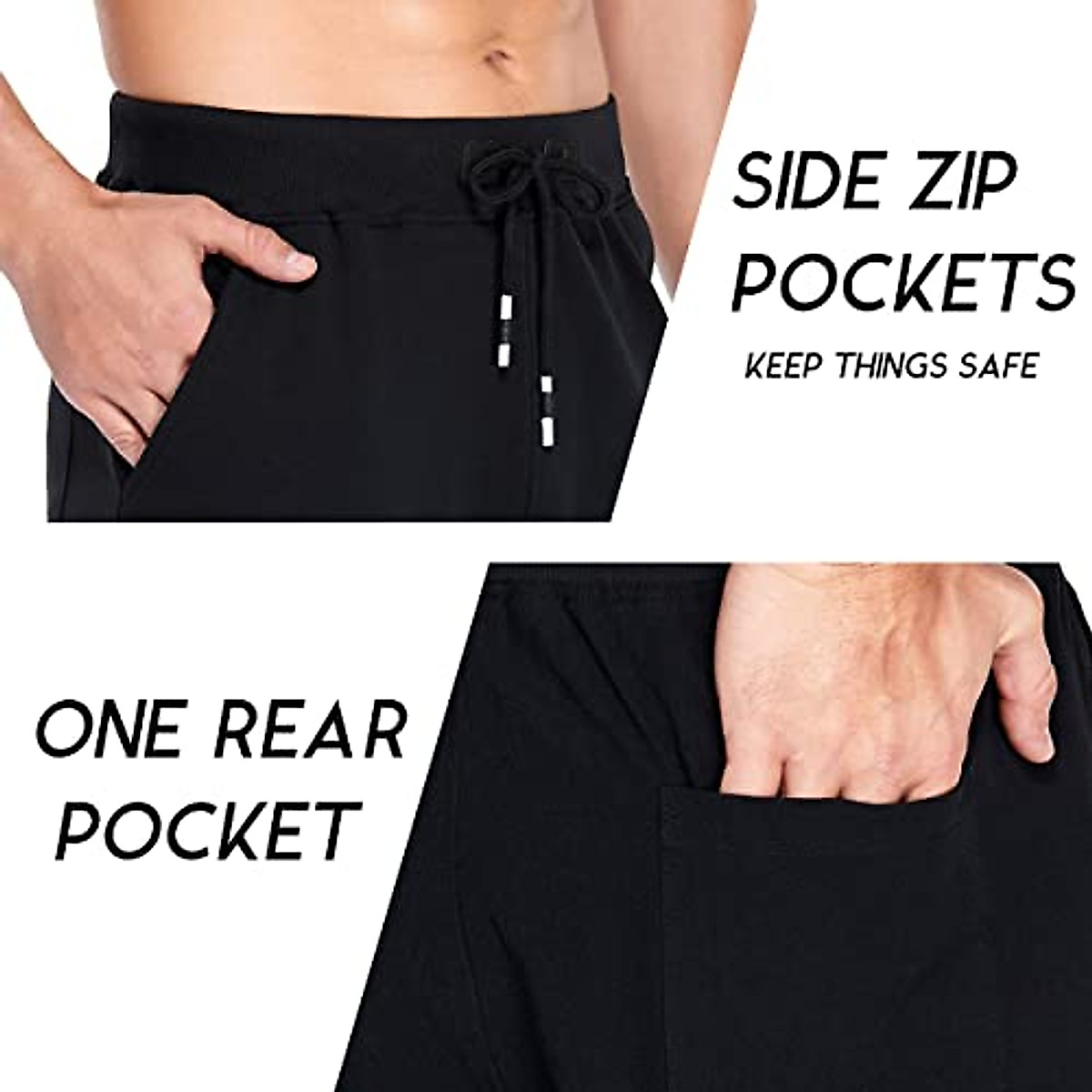 Boyzn Men's 2 Pack Casual Shorts Comfortable Cotton Workout Shorts Elastic Waist Joggers Gym Running Shorts with Zipper Pockets Black/Dark Grey-L