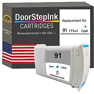 DoorStepInk Remanufactured in The USA Ink Cartridge Replacements for HP 91 C9467A Cyan for Printer DesignJet Z6100 42IN. Z6100 60IN 6100ps 42IN 6100ps 60