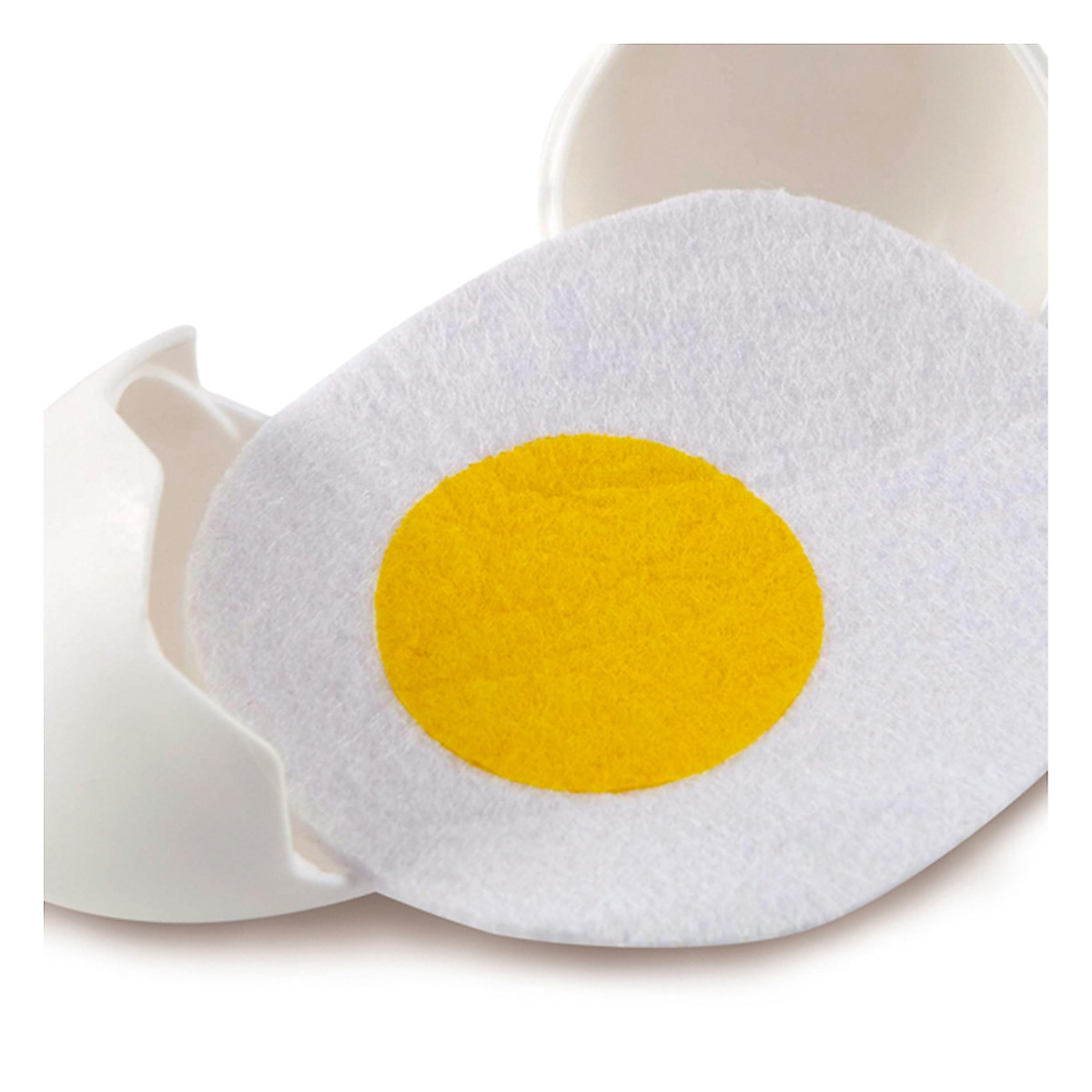 Hape Egg Carton | 3 Hard-Boiled Eggs with Easy-Peel Shell & 3 Fried, Wooden Realistic Educational Toy for Children 3+, White and Yellow (E3156)