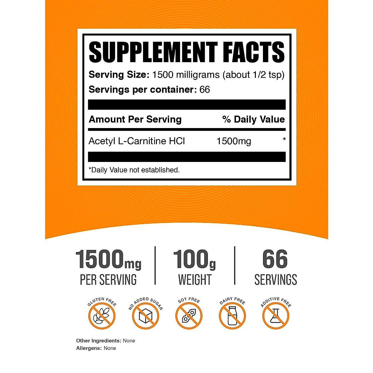 BulkSupplements.com Acetyl L-Carnitine Powder - ALCAR Powder, Acetyl L-Carnitine 1500mg, Carnitine Supplement - Gluten Free, 1500mg per Serving, 100g (3.5 oz) (Pack of 1)