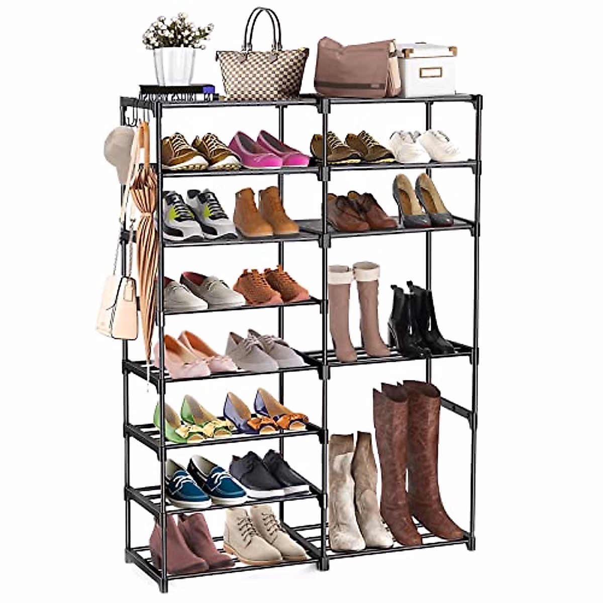 barsone 8 Tiers Shoe Rack, Durable Metal Boots Shoe Rack Organizer, 26-30 Pairs Shoe Rack for Closet, Free Standing Shoe Rack for Entryway Hallway Living Room