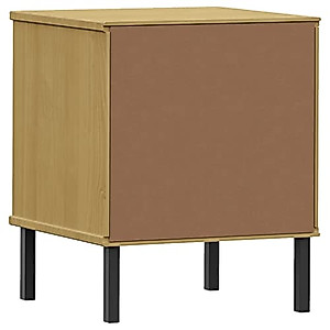 loibinfen Wooden Bedside Cabinet with Metal Legs and 2 Drawers, Solid Wood NightStand End Side Table for Home Office, Brown 15.7"x13.8"x19.1"(B)